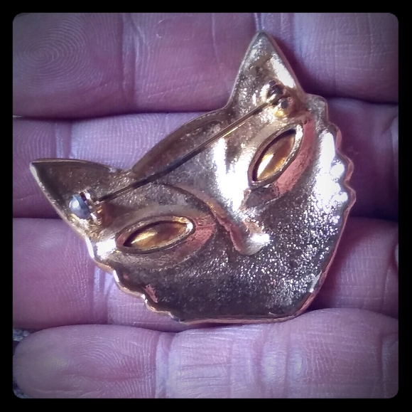 Vintage | Jewelry | Vintage Cat Face Wrhinestone Eyes Brooch | Poshmark
